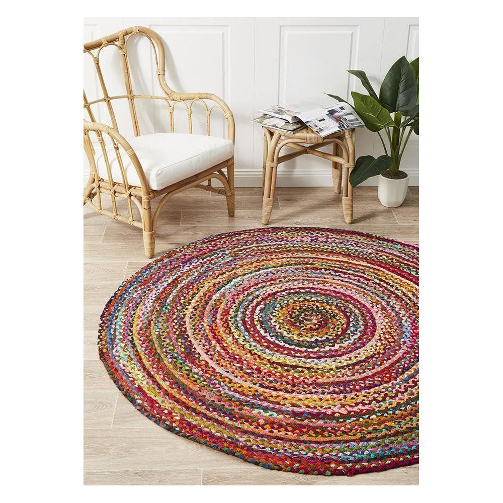 Aerin Chandra Braided Cotton Round Rug Multi
