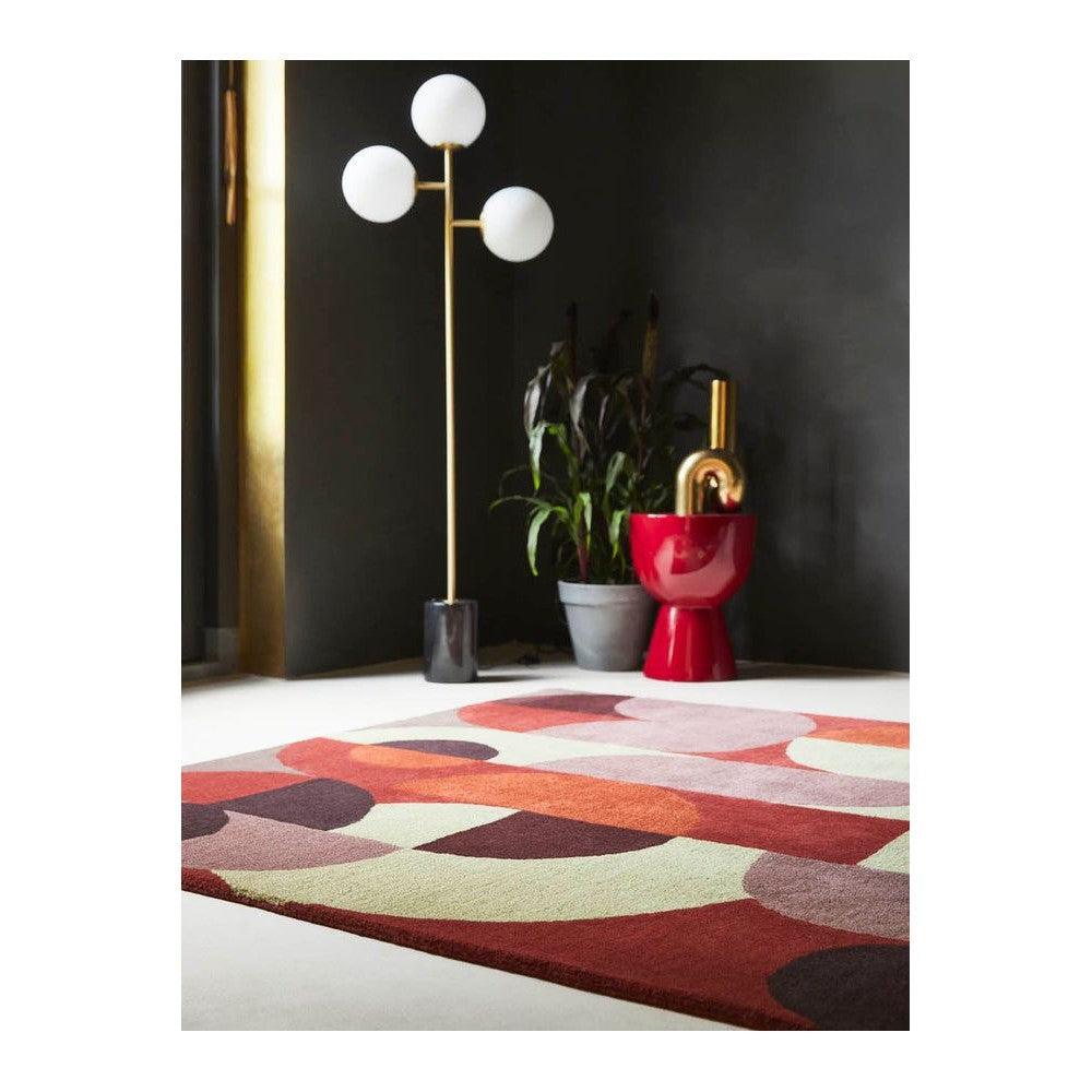 B&C Decor Cosmo Red Pale Green Pure Wool Designer Rug