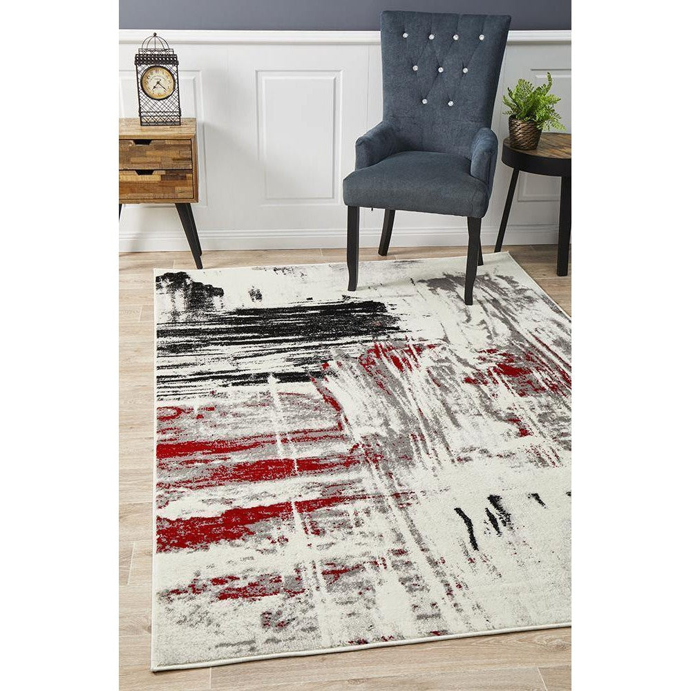 Cora Abstract Rug Red Black White Grey