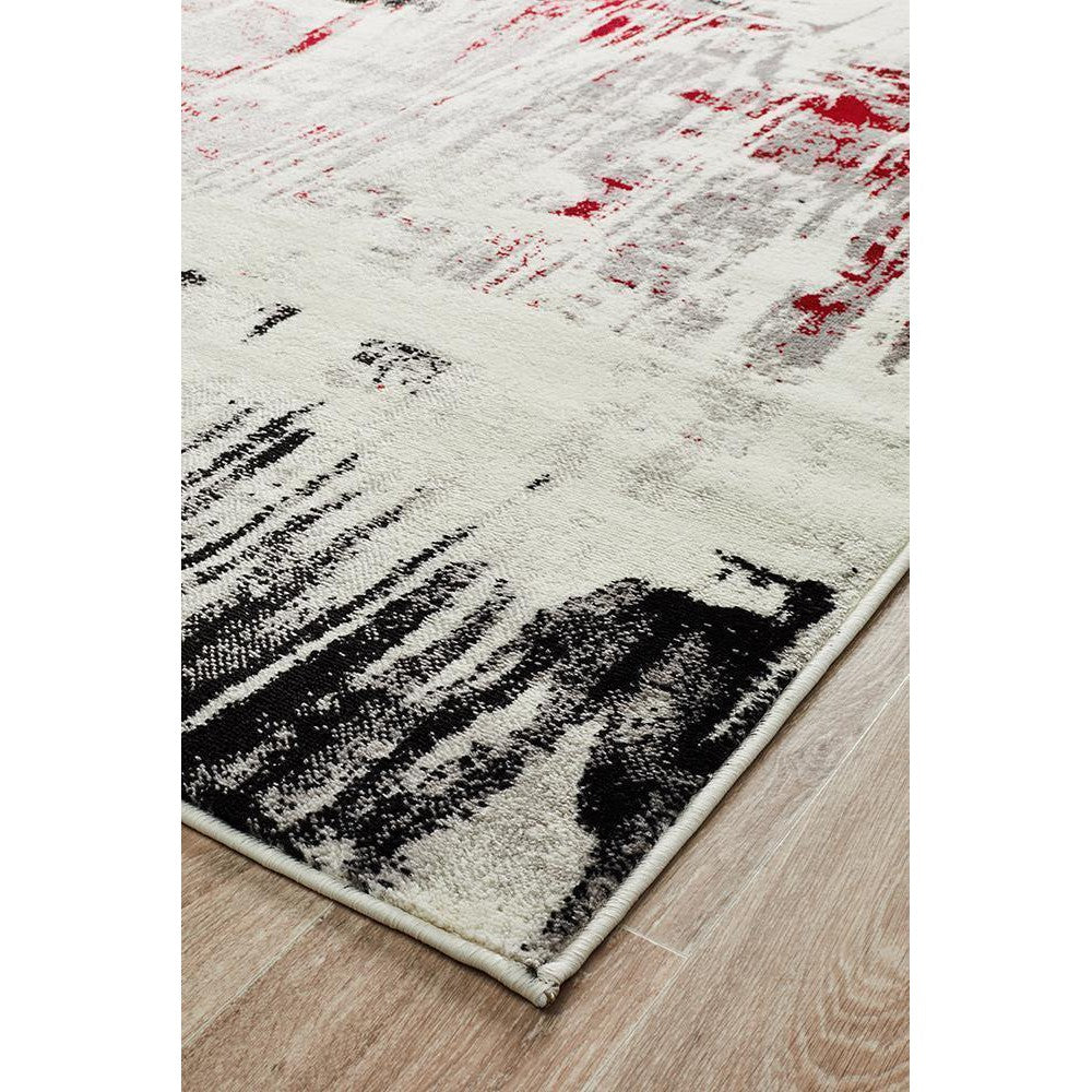 Cora Abstract Rug Red Black White Grey