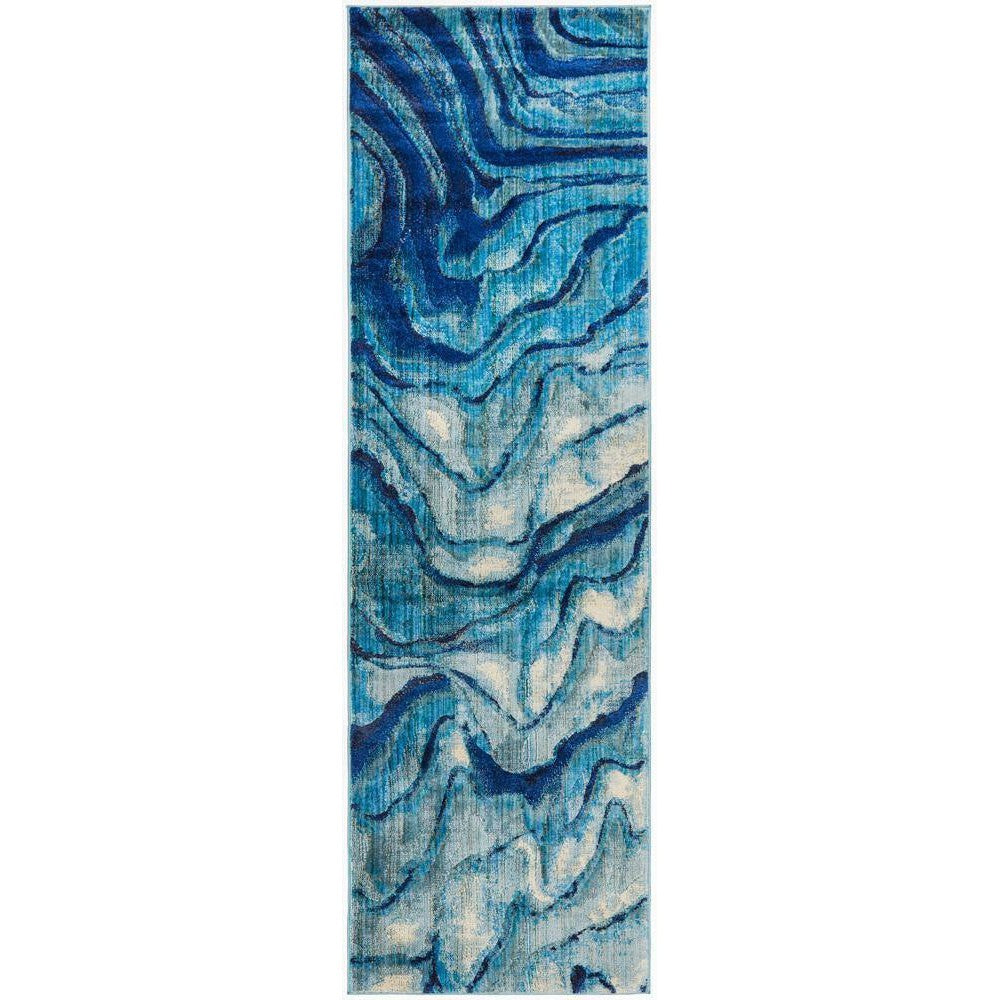 Fantasy Waves Modern Indigo Runner Rug