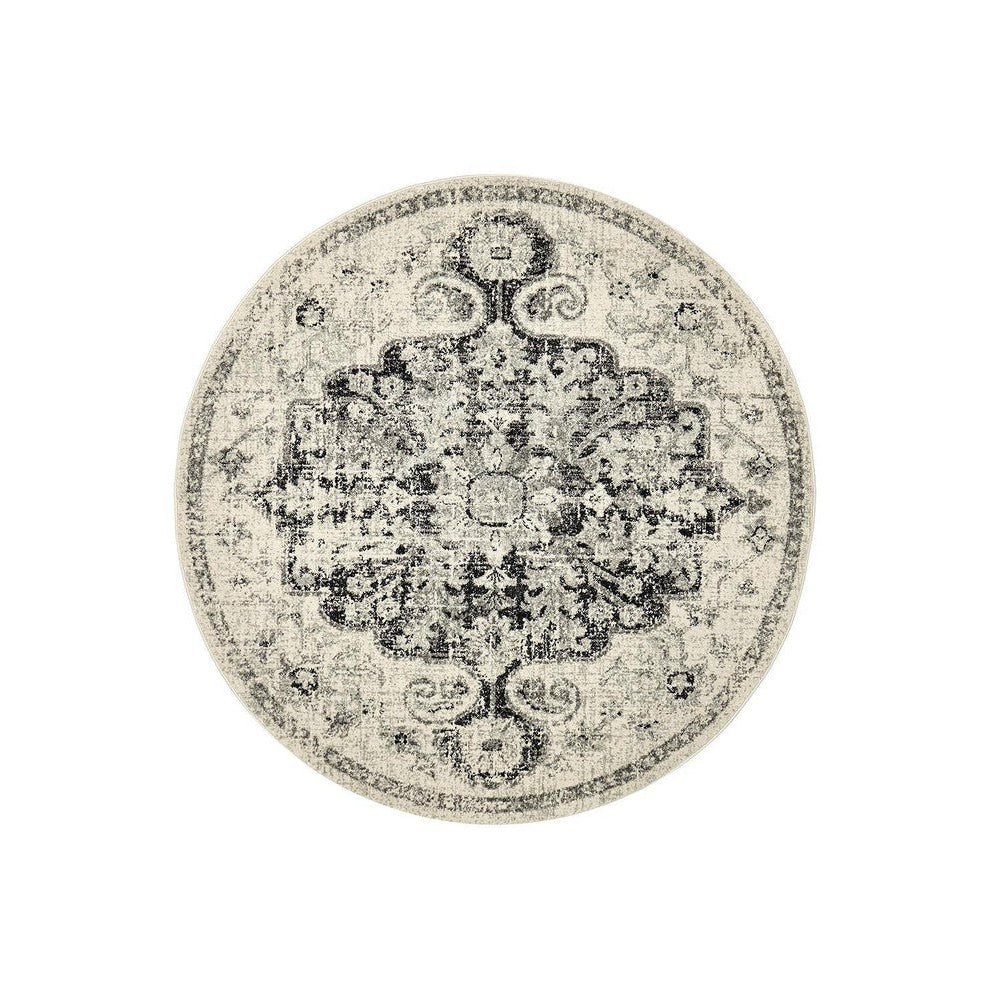 Gallery Transitional Charcoal Round Rug