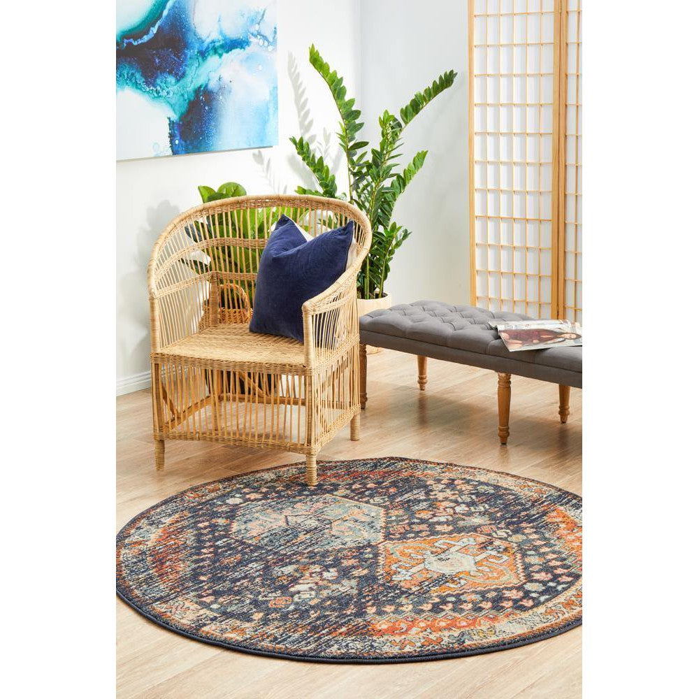 Heritage Navy Round Rug