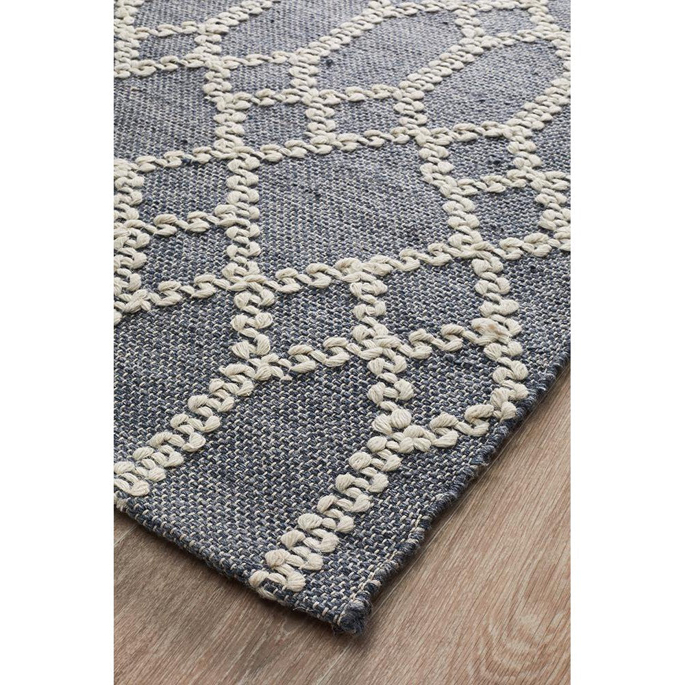 Krin Tribal Trellis Wool & Cotton Rug Rustic Blue
