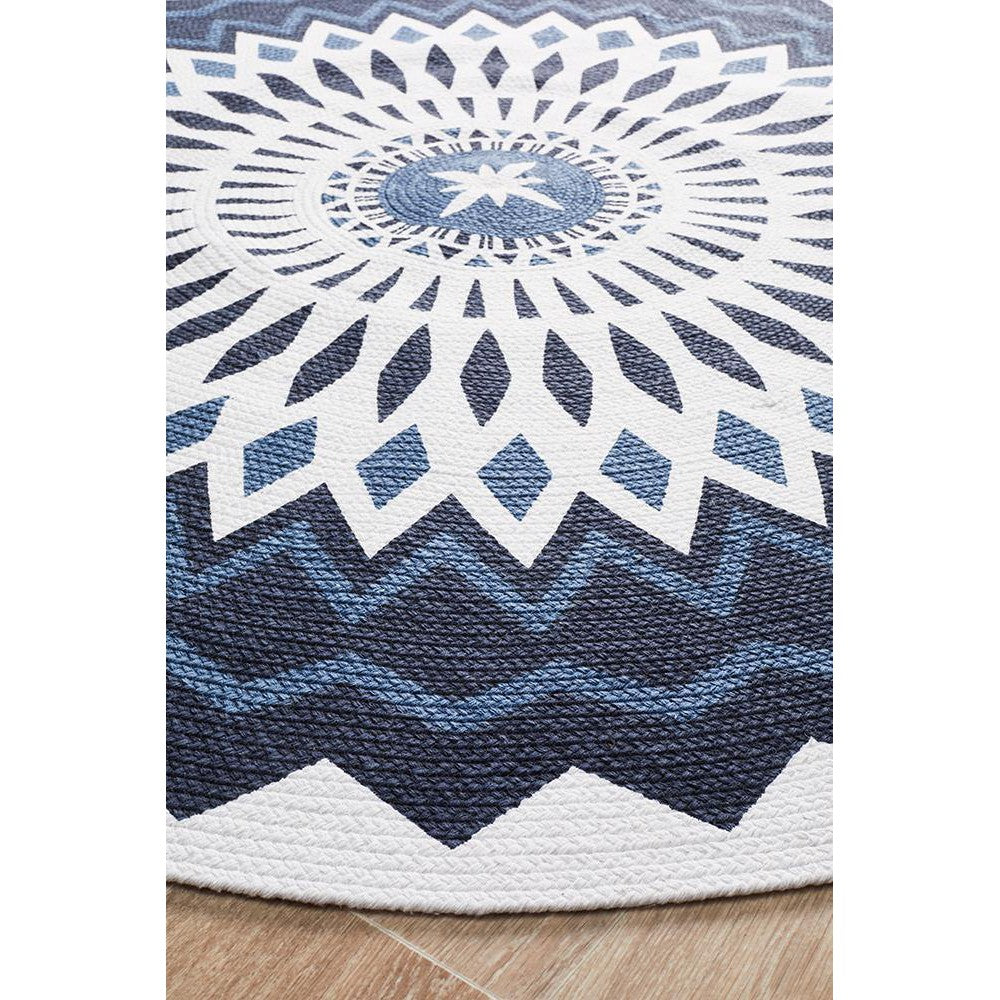 Melody Printed Navy Round Rug
