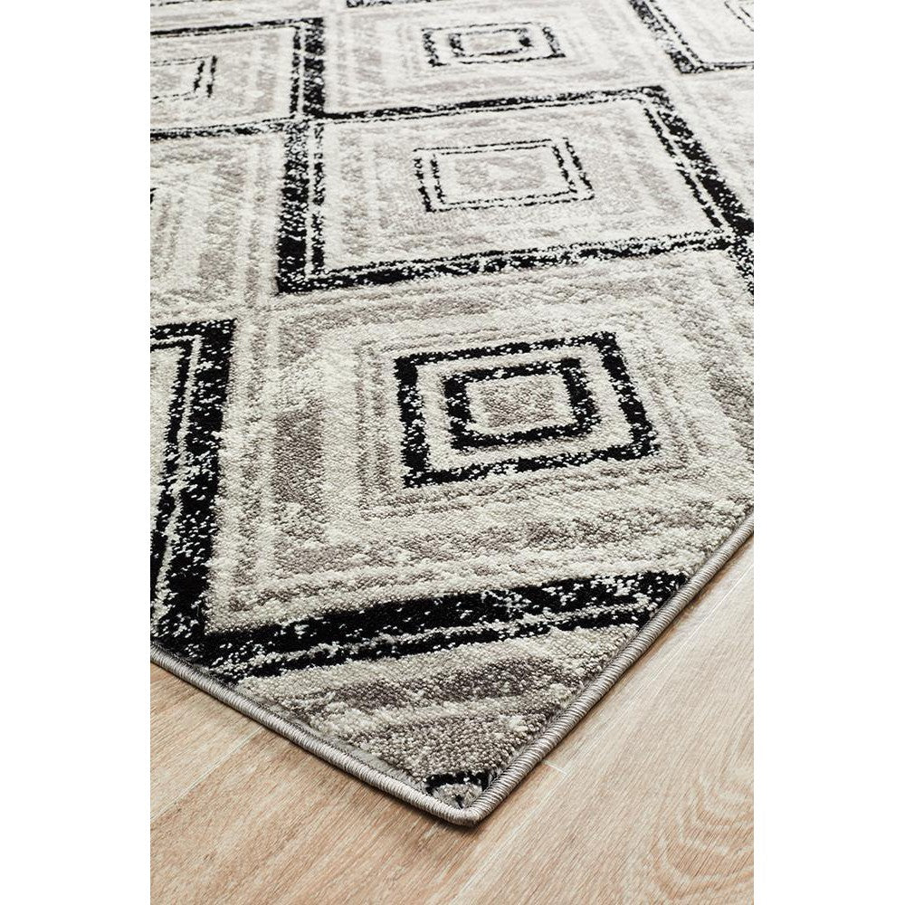 Skye Geo Diamonds Rug Grey Black