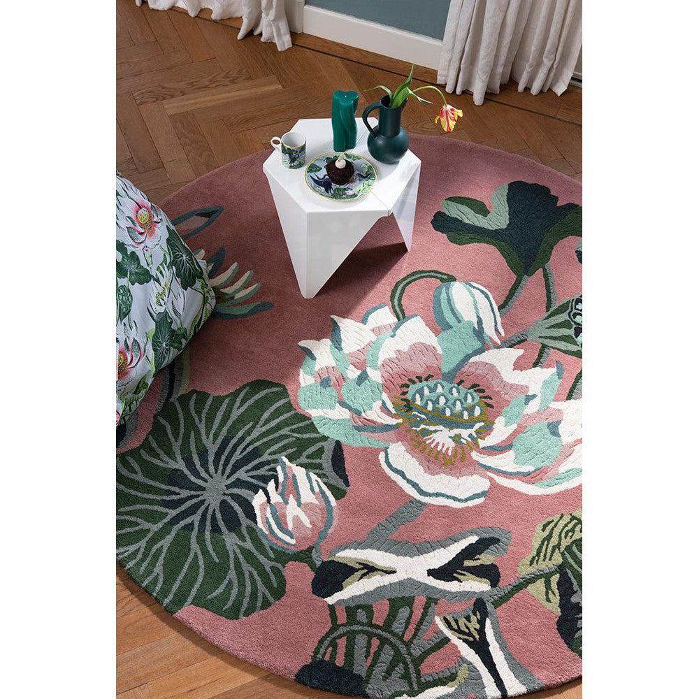Wedgwood Waterlily Dusty Rose Pure Wool Designer Round Rug